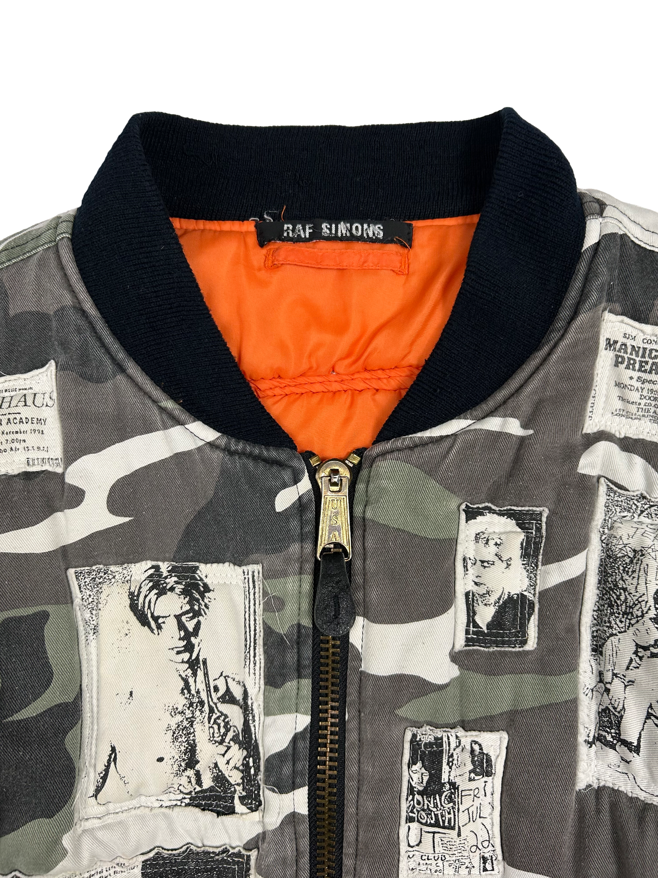 Raf Simons AW2001 "Riot, Riot, Riot" MA-1 Camo Patched Bomber - Archived