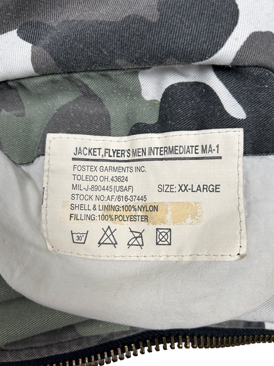 Raf Simons AW2001 "Riot, Riot, Riot" MA-1 Camo Patched Bomber - Archived